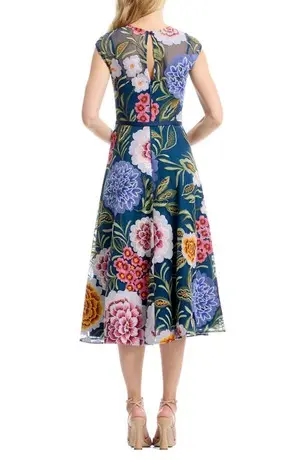 Dress The Population Floral Embroidery Cocktail Midi Dress