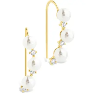 Sterling Forever Siena Cubic Zirconia & Cultured Pearl Threader Earring - Gold