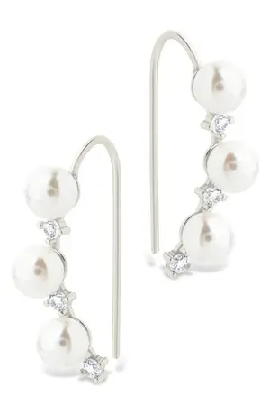 Sterling Forever Siena Cubic Zirconia & Cultured Pearl Threader Earring - Silver