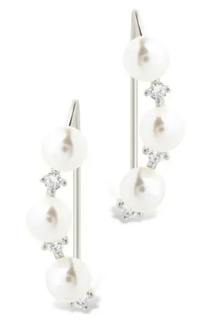 Sterling Forever Siena Cubic Zirconia & Cultured Pearl Threader Earring - Silver