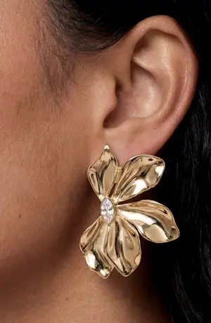 Ettika Crystal Bloom Statement Earrings - Gold