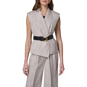 Donna Karan New York Belted Linen Blend Vest - Flax/black