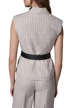 Donna Karan New York Belted Linen Blend Vest - Flax/black