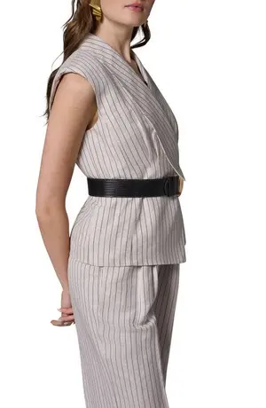 Donna Karan New York Belted Linen Blend Vest - Flax/black