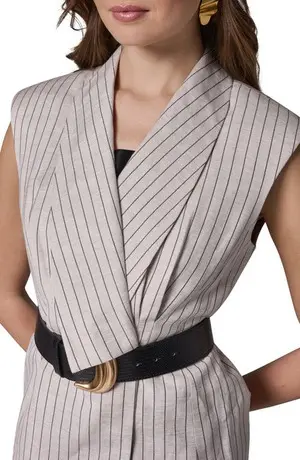 Donna Karan New York Belted Linen Blend Vest - Flax/black