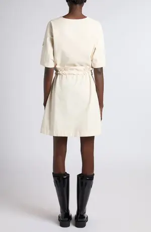 Moncler Hybrid Knit & Woven Drawstring Minidress - Neutral