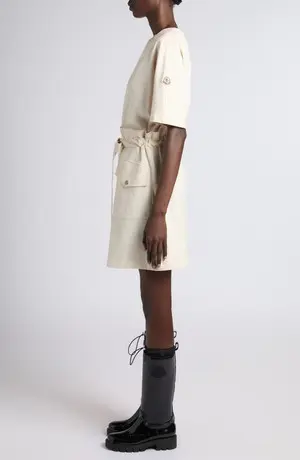 Moncler Hybrid Knit & Woven Drawstring Minidress - Neutral