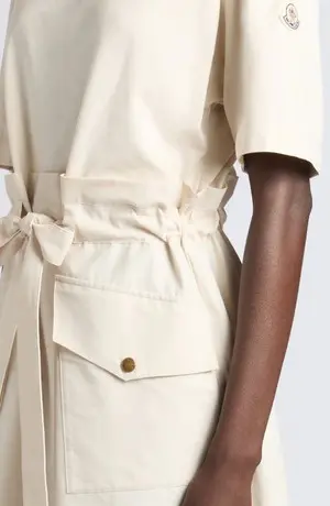 Moncler Hybrid Knit & Woven Drawstring Minidress - Neutral