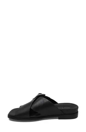 DJANGO AND JULIETTE Efri Wide Strap Flat Slide Sandal - Black Leather