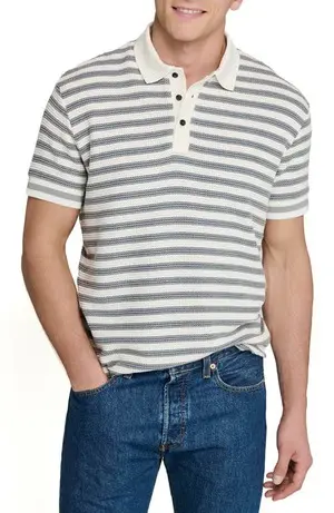 CON.STRUCT Slim Fit Short Sleeve Stripe Polo - Grey