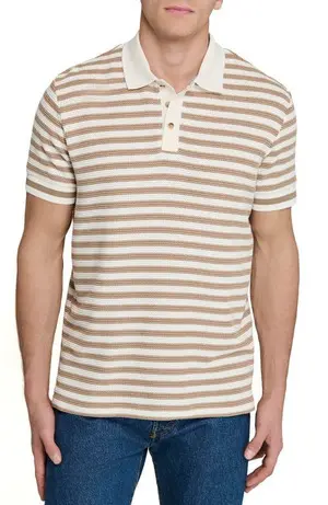 CON.STRUCT Slim Fit Short Sleeve Stripe Polo - Khaki