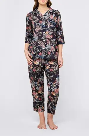 PAPINELLE Layla Floral Crop Cotton Voile Pajamas - Navy