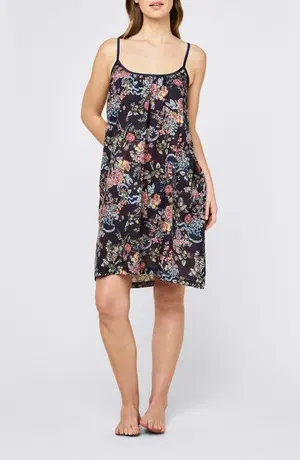 PAPINELLE Layla Floral Cotton Nightgown - Navy