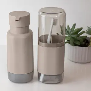 OU Durable Dual Bathroom Soap Dispenser Toothbrush Holder Organizer - Beige