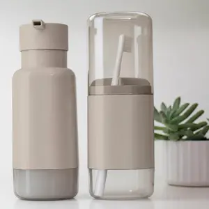 OU Durable Dual Bathroom Soap Dispenser Toothbrush Holder Organizer - Beige