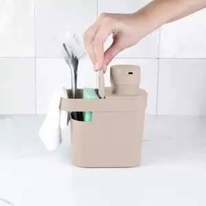 OU Durable Kitchen Soap Dispenser Organizer With Sponge And Dish Brush Holder - Beige