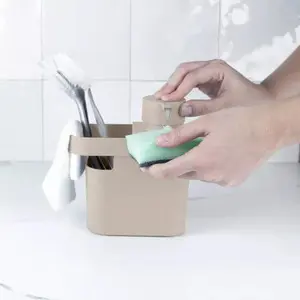 OU Durable Kitchen Soap Dispenser Organizer With Sponge And Dish Brush Holder - Beige