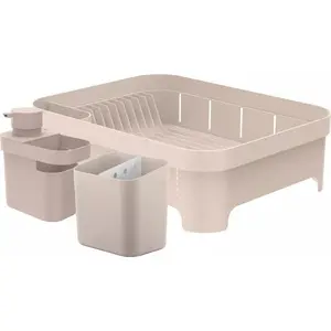 OU Durable Compact Kitchen Sink Organizer 3 Piece Set, Dish Rack - Beige