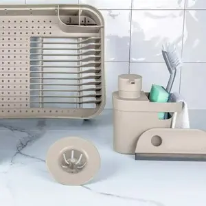 OU Durable Compact Kitchen Sink Organizer 3 Piece Set, Dish Rack - Beige