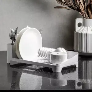 OU Modern Compact Polypropylene Kitchen Dish Drying Rack - White