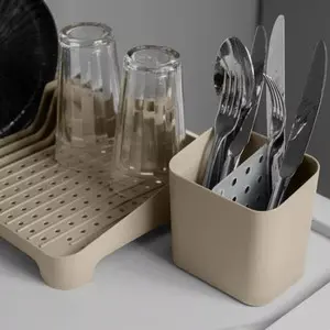 OU Durable Scratch Resistant Nonslip Utensil Holder With Removable Divider - Beige