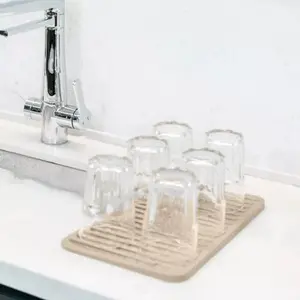 OU Durable Heat Resistant Nonslip Kitchen Glasses Drying Mat - Beige
