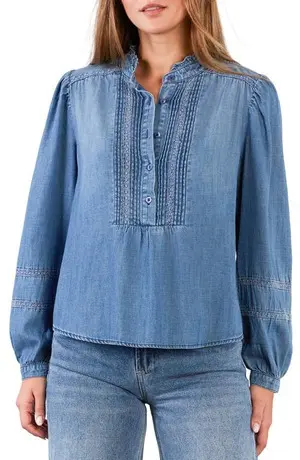 BILLY T Lulu Ruffle & Lace Shirt - Denim