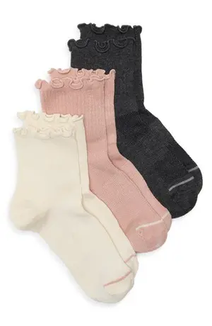 Nordstrom Lettuce Edge Ankle Socks 3 Pack - Pink Multi Pack