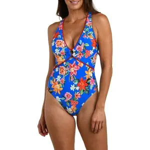 La Blanca Plunge One-piece Swimsuit - Blue Multi