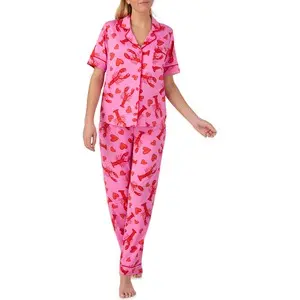 ROOM SERVICE Piped Print Pajamas Pink