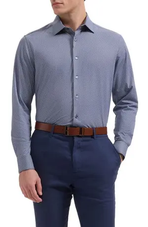 Bugatchi James Ooohcotton® Geo Print Button-up Shirt - Navy