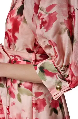 Donna Karan New York Floral Print Tie Waist Shirtdress - Geranium Multi