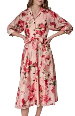 Donna Karan New York Floral Print Tie Waist Shirtdress - Geranium Multi