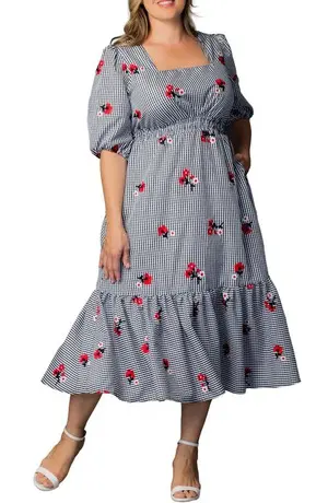 KIYONNA Bailey Square Neck Maxi Dress - Gingham And Florals