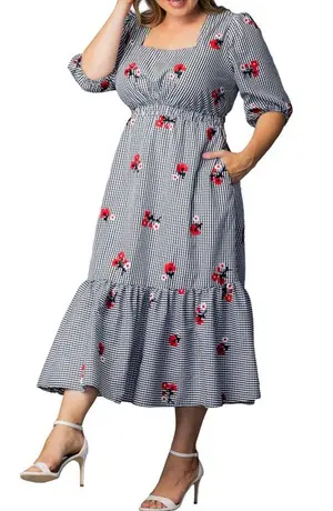 KIYONNA Bailey Square Neck Maxi Dress - Gingham And Florals