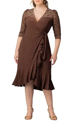 KIYONNA Lace Midi Wrap Dress - Chocolate