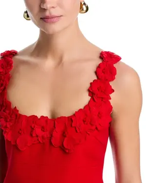 Aqua Applique Floral Mini Dress - Red