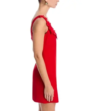 Aqua Applique Floral Mini Dress - Red
