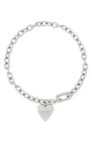 ALLSAINTS Heart Charm Chain Link Necklace - Warm Silver