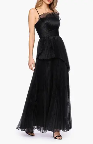 Betsy & Adam Fan Pleated Tulle Gown