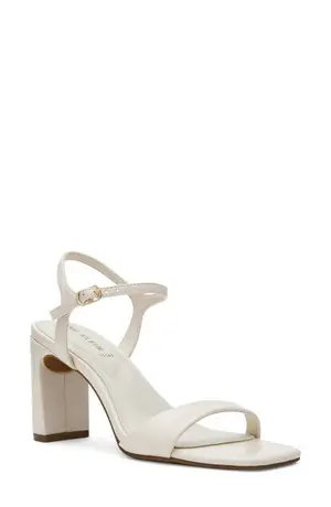 Anne Klein Ankle Strap Block Heel Sandals - Bone Crinkle