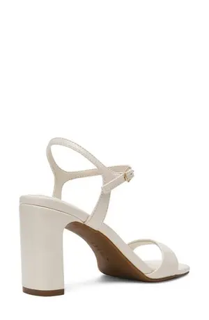 Anne Klein Ankle Strap Block Heel Sandals - Bone Crinkle