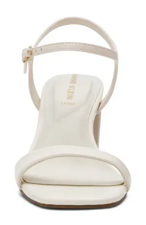 Anne Klein Ankle Strap Block Heel Sandals - Bone Crinkle
