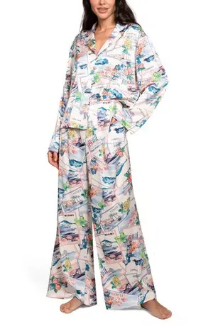 MIDNIGHT BAKERY Print Satin Pajamas - White