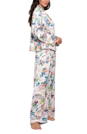 MIDNIGHT BAKERY Print Satin Pajamas - White