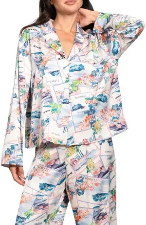 MIDNIGHT BAKERY Print Satin Pajamas - White