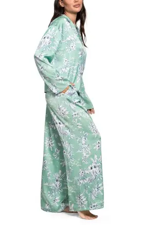 MIDNIGHT BAKERY Floral Satin Pajamas - Green