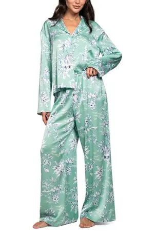 MIDNIGHT BAKERY Floral Satin Pajamas - Green