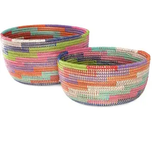 AFRICAN MODERN Set Of Two Colorful Stairwell Nesting Baskets - Multicolor