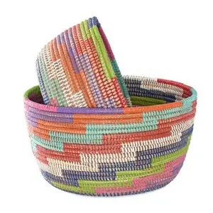 AFRICAN MODERN Set Of Two Colorful Stairwell Nesting Baskets